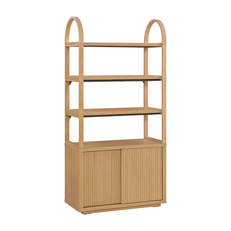 Fluted 3-Shelf Bookcase with Storage Cabinet by Drew Barrymore, Warm H ...
