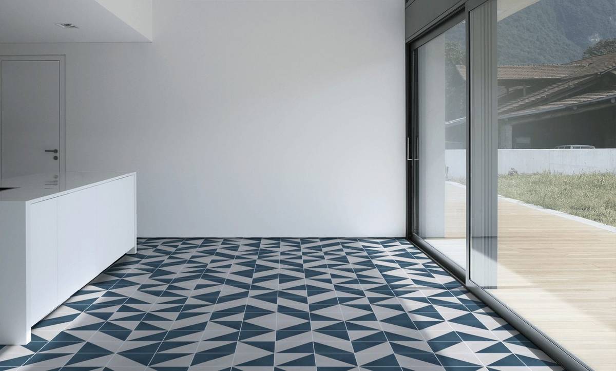 clé tile | concrete cement | bold slant triangle | federal blue
