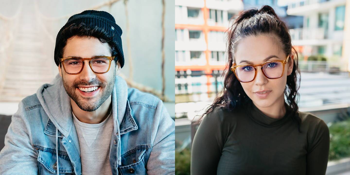 Amber Coast Blue Light Glasses - Crystal Tan Square Frame & Clear Blue ...