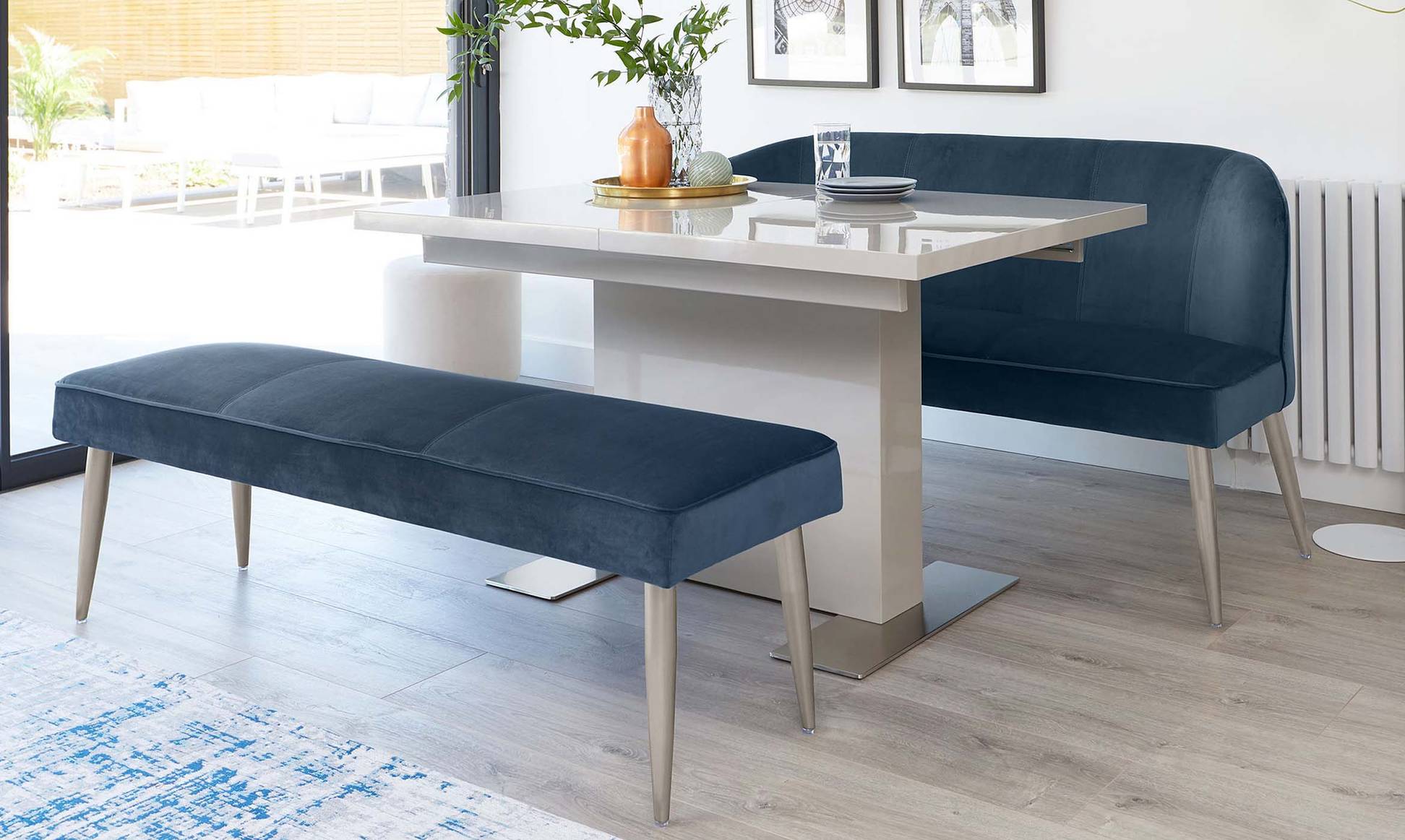 Mellow 3 Seater Grey Velvet Dining Bench Without Backrest | Danetti