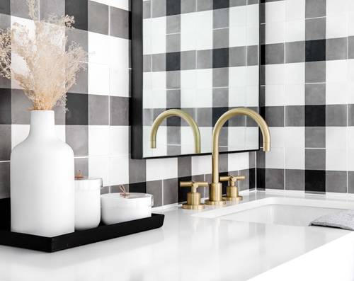 clé tile | concrete cement | checkmate | metal white black