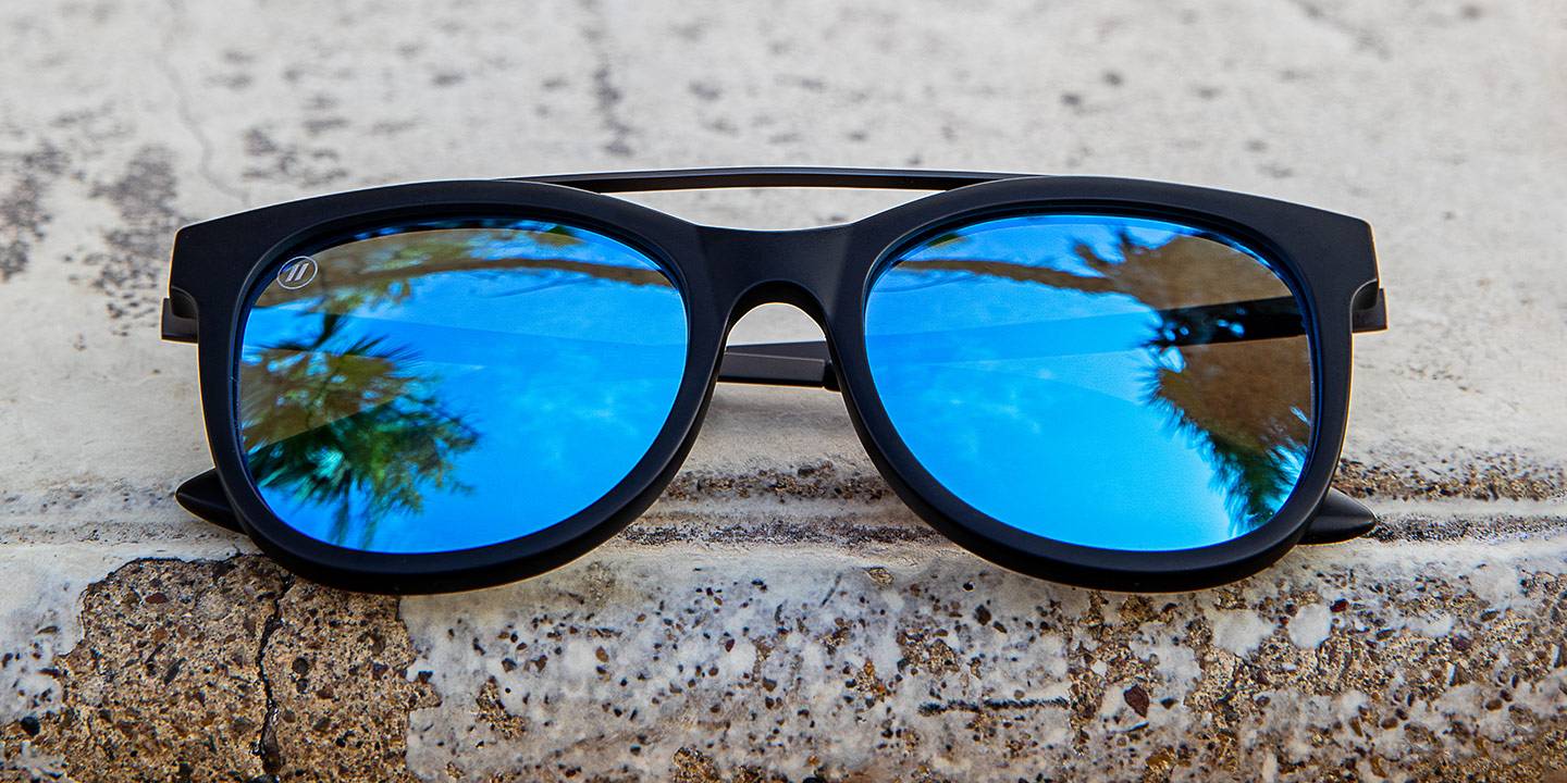 Bling Moon Blue Round Sunglasses - Polarized Blue Lens With Black Top ...