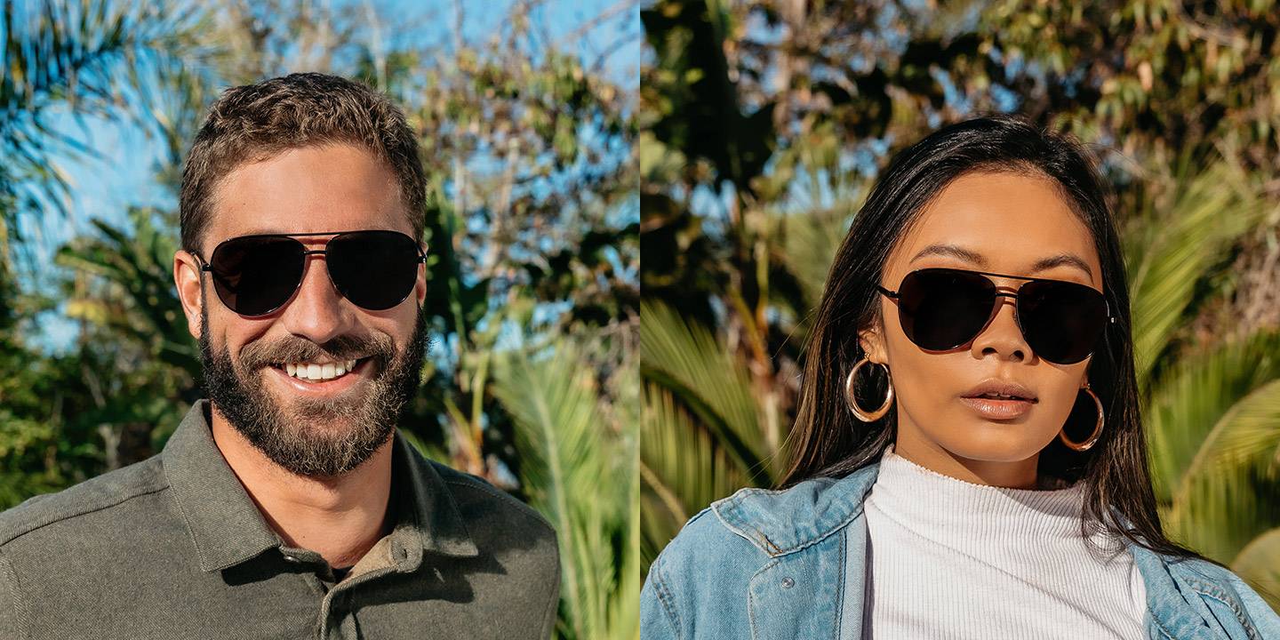 Assertive Style Aviator Sunglasses - Polarized Smoke Lens & Black Brow ...