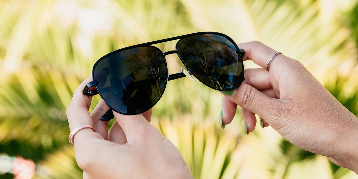 Assertive Style Aviator Sunglasses - Polarized Smoke Lens & Black Brow ...