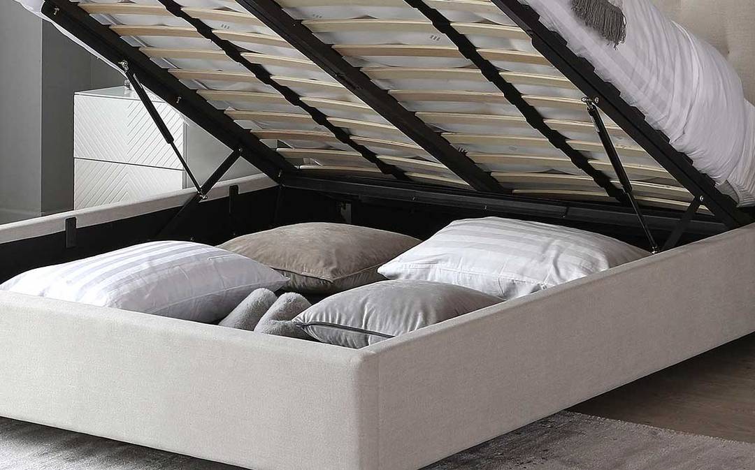 Lenora Cream Fabric Super King Size Bed With Storage | Danetti