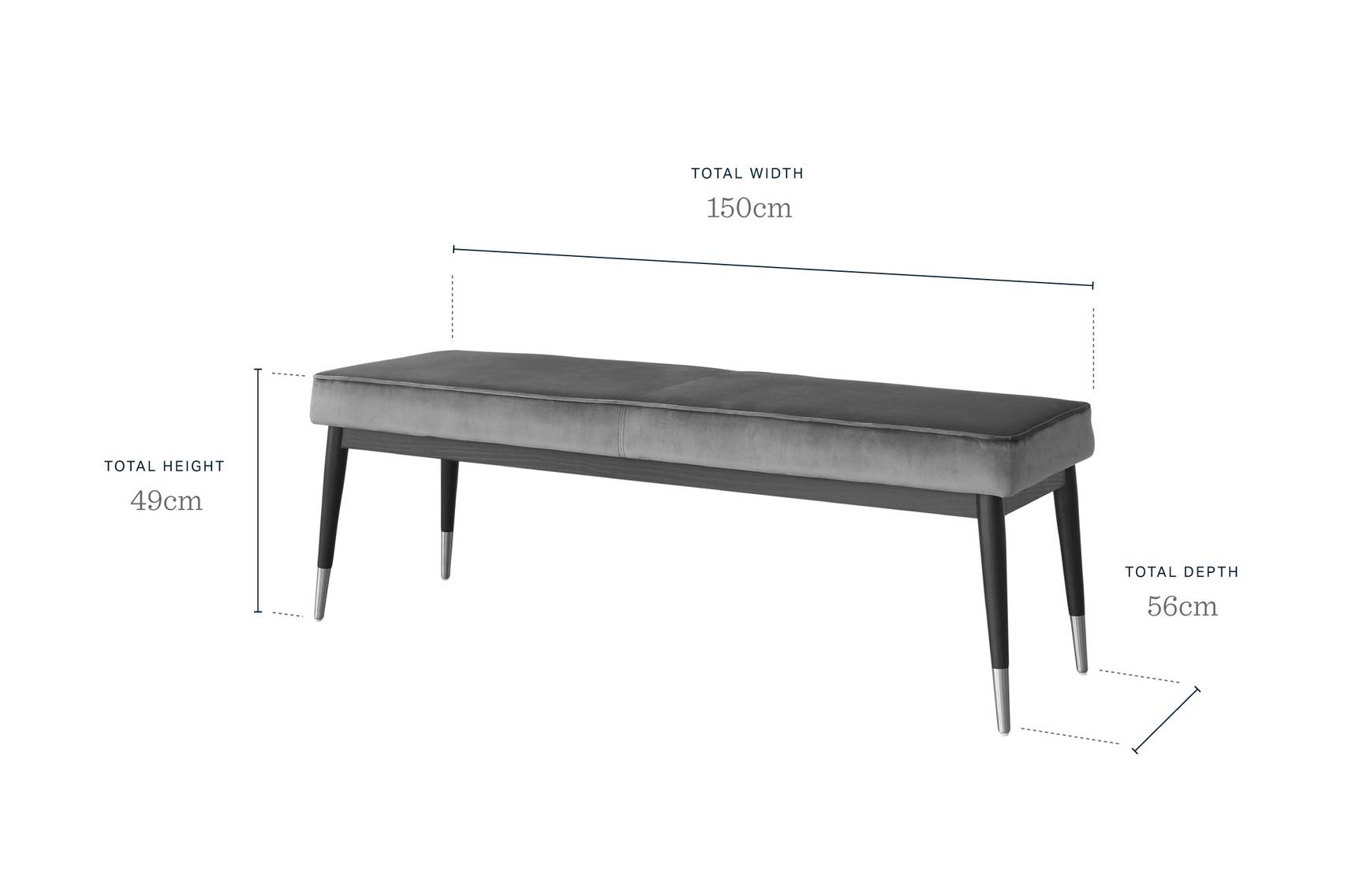 Clover Mid Grey Faux Leather Dining Bench Without Backrest| Danetti