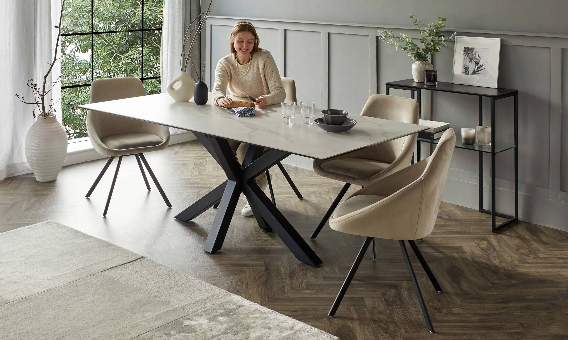 Riley White Marble Ceramic 6 to 8 Seater Dining Table by Danetti