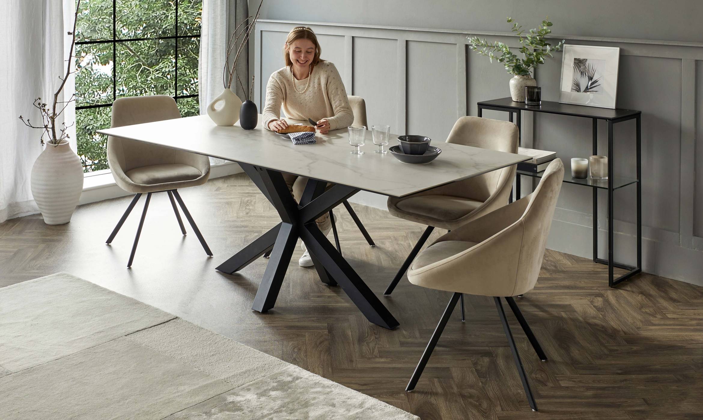 Riley White Marble Ceramic 6 to 8 Seater Dining Table by Danetti