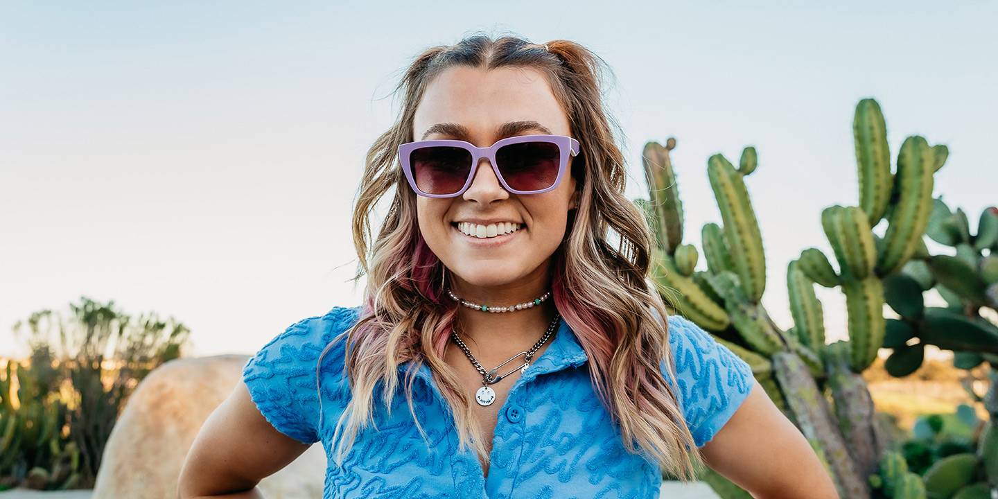 Lavender Lilly Cat Eye Sunglasses - Purple Frame with Lavender-Peach Lens