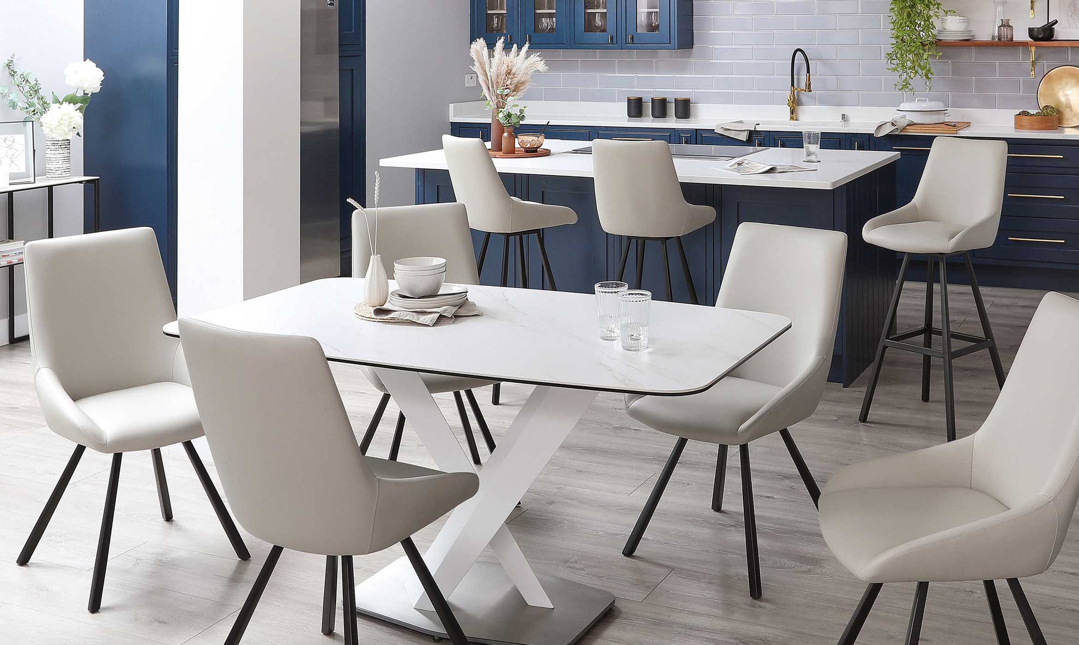 Theo Light Grey Faux Leather Swivel Bar Stool | Danetti