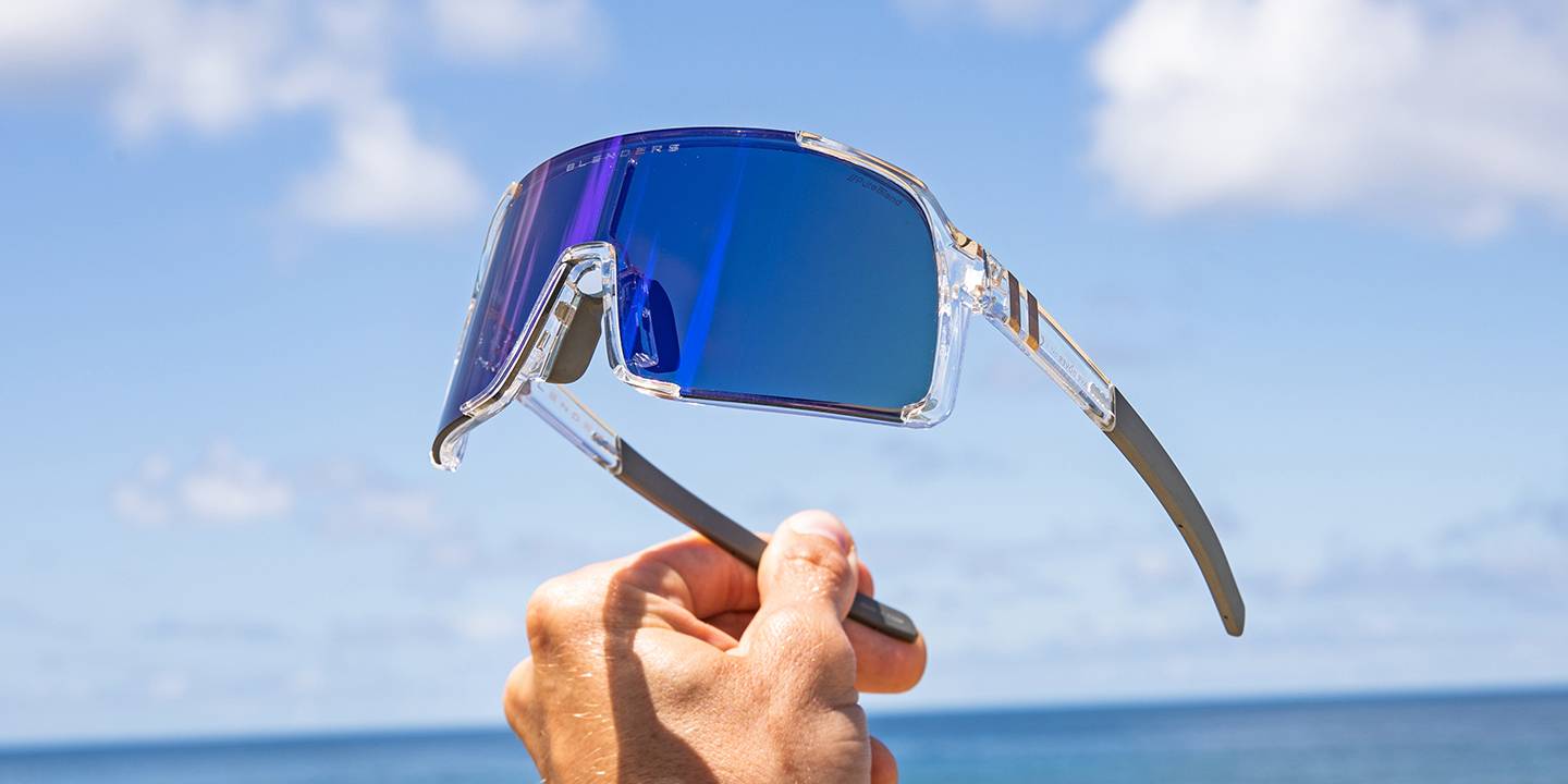 Wave Dover Full Shield Sunglasses - Clear Wraparound Frame & Navy Blue ...