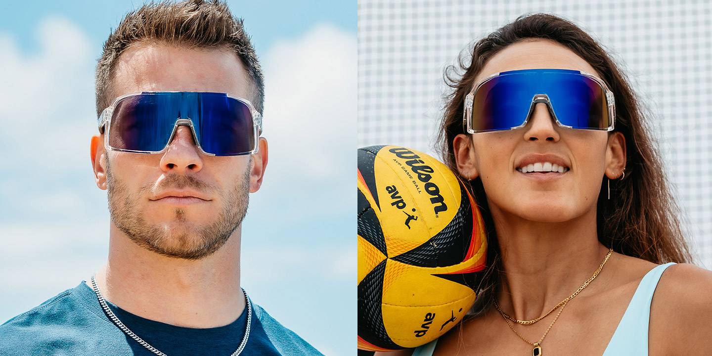 Wave Dover Full Shield Sunglasses - Clear Wraparound Frame & Navy Blue Single Lens