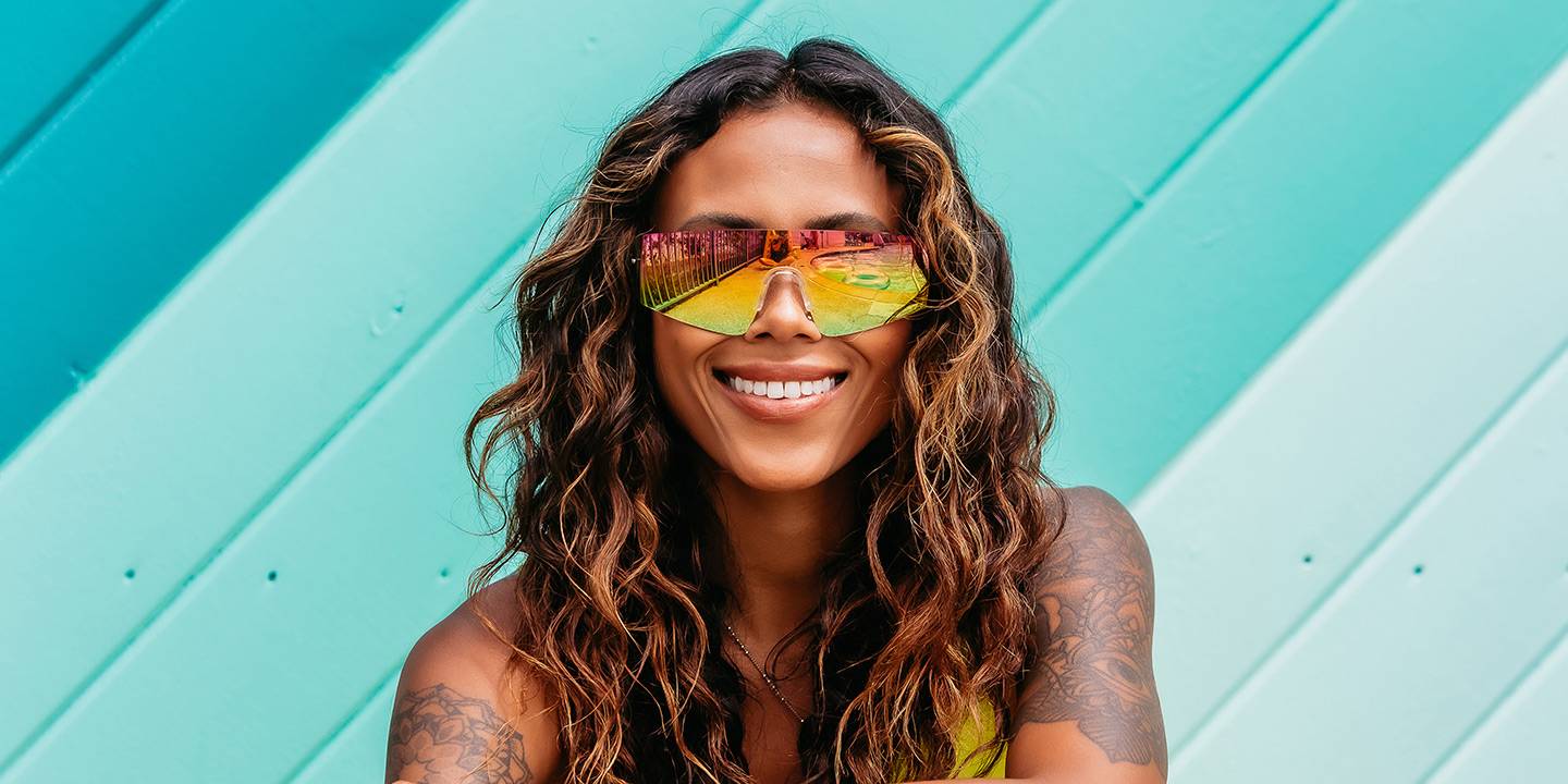 Neon Hype Wrap-Around Sunglasses - Clear Frame with Rainbow Gradient ...