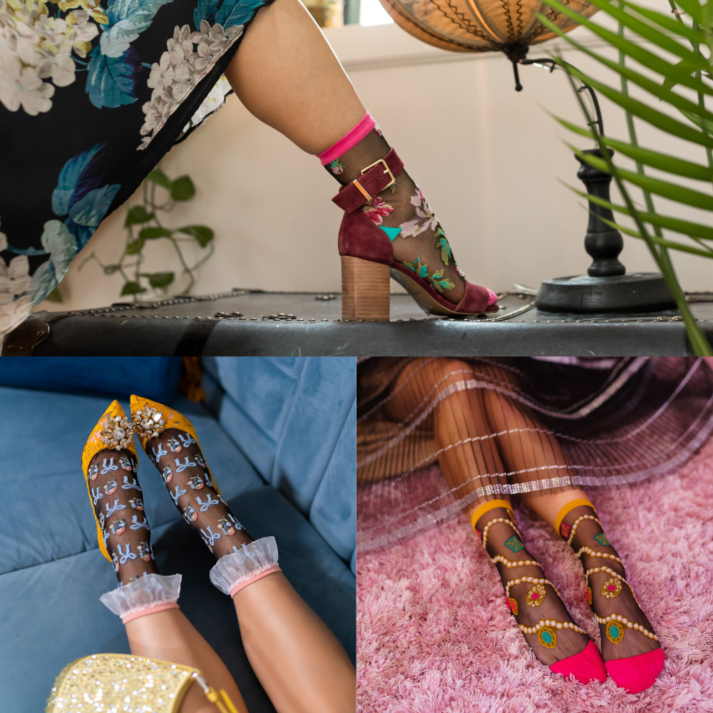 Women's Sheer Black Fancy Socks - Sock Candy