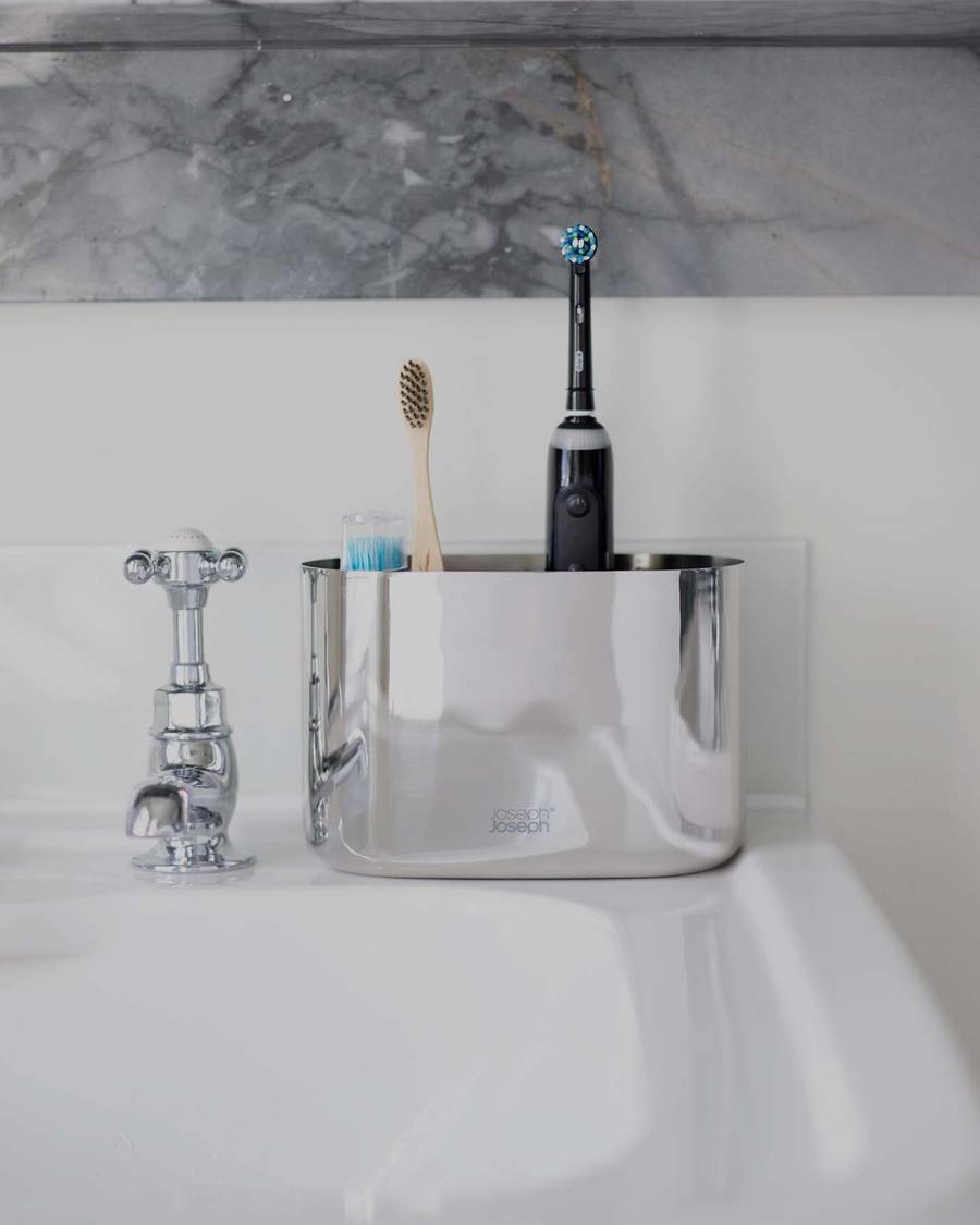 Large Stainless-steel Toothbrush Caddy | Joseph Joseph