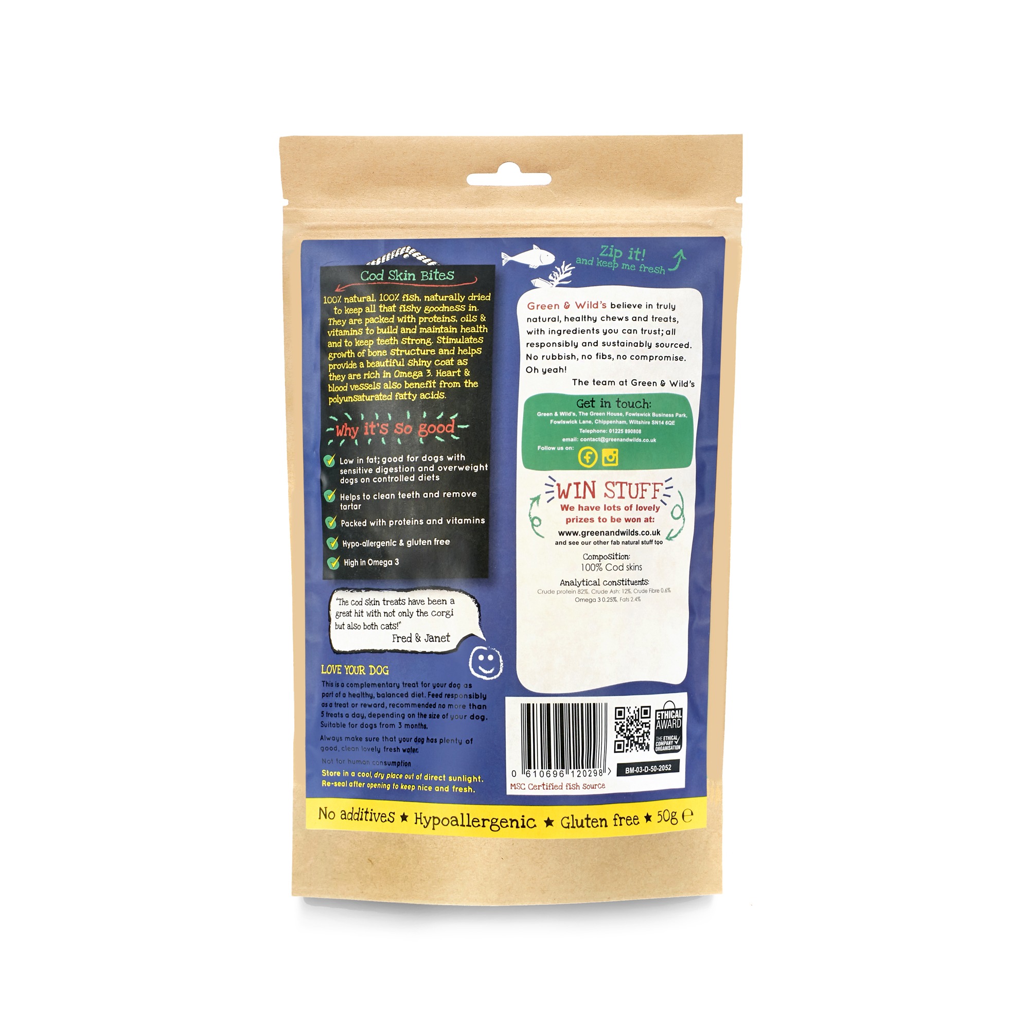 Cod Skin Bites, 50g – Green and Wilds - Retail