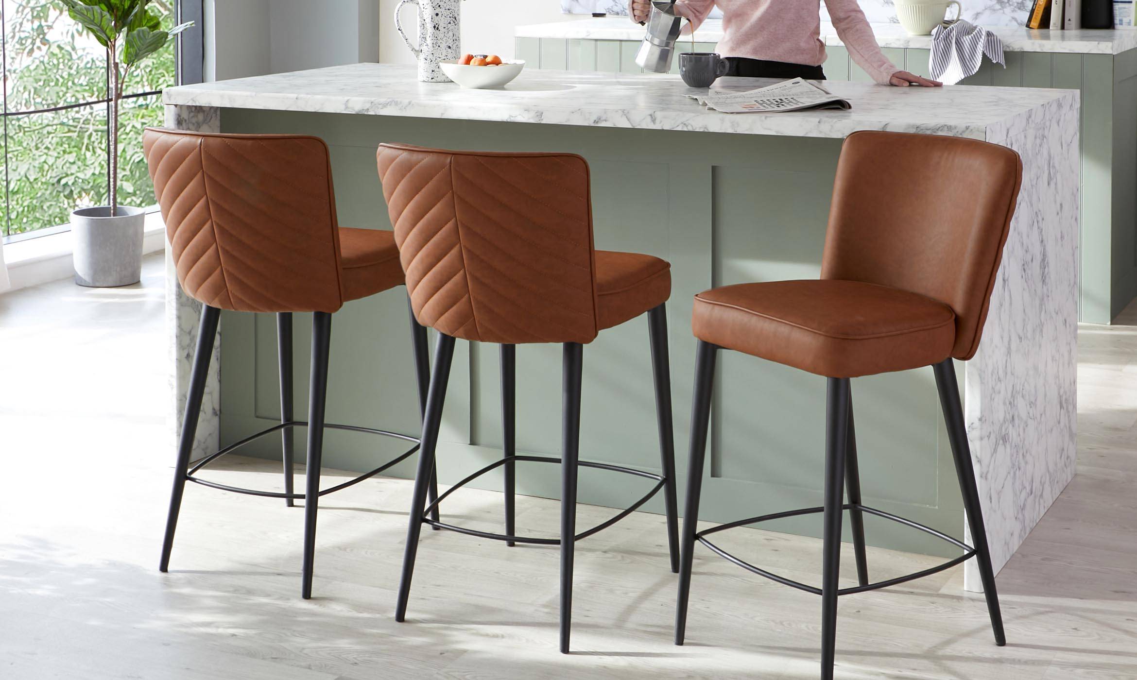 Serena Tan Faux Leather Bar Stool by Danetti