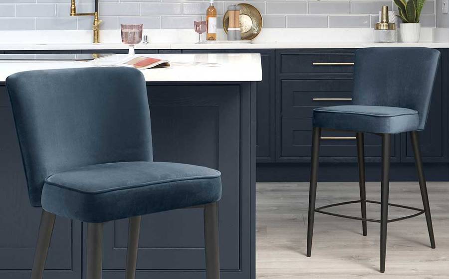 Serena Dark Blue Velvet Bar Stools | Danetti