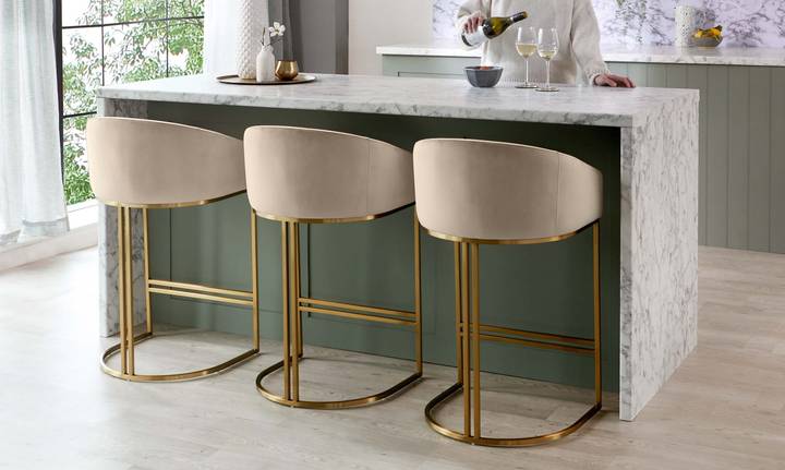 Dakota Champagne and Brass Statement Velvet Bar Stool by Danetti