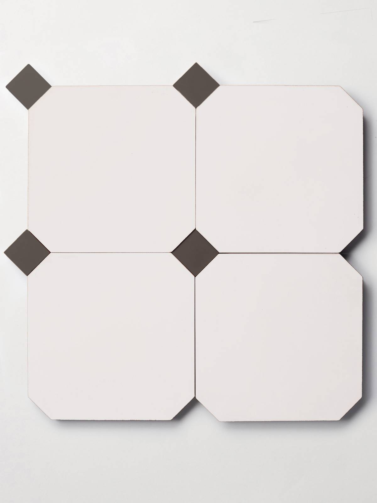 clé | cement | pavimenti | white octagon + charcoal losange – clé tile