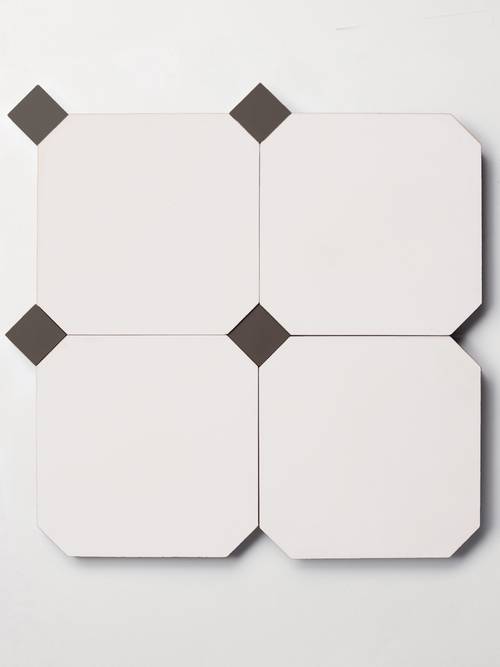clé | cement | pavimenti | white octagon + charcoal losange – clé tile