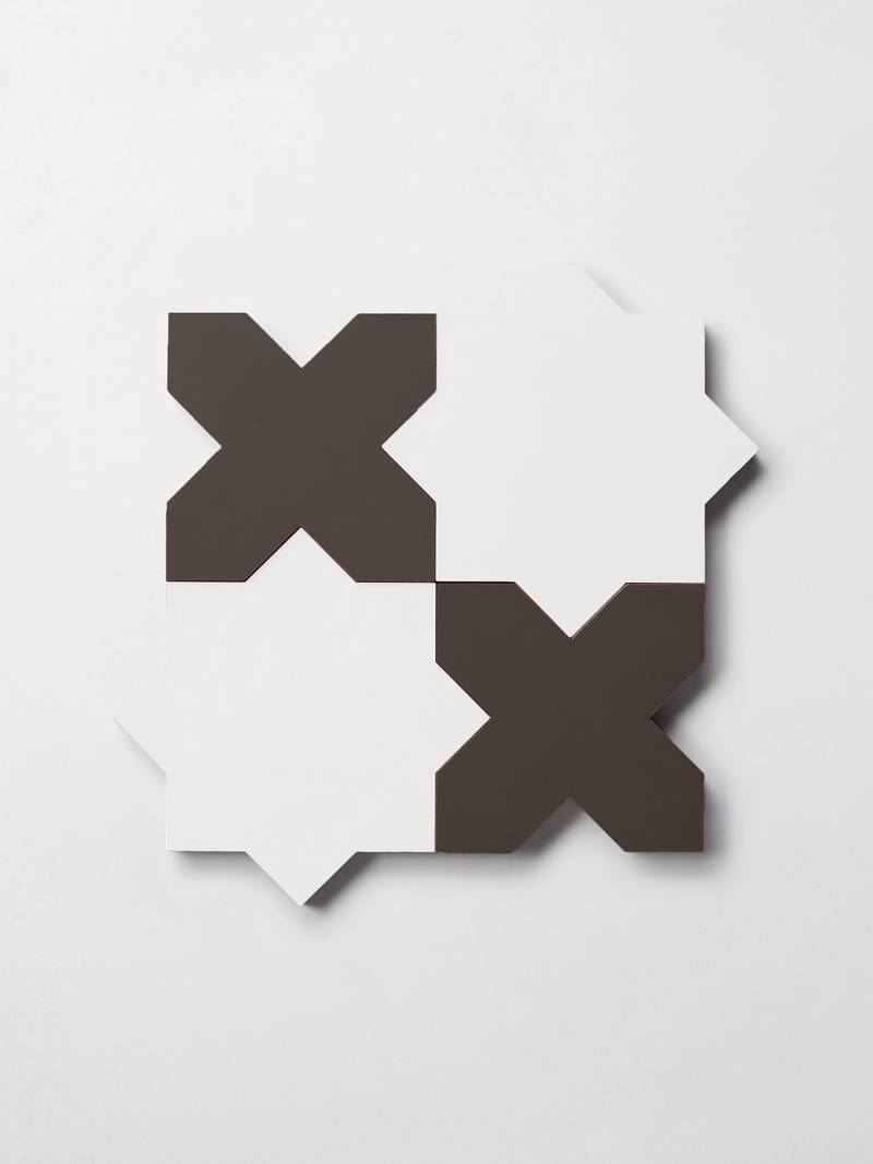 clé tile | cement | pavimenti | white star + charcoal cross