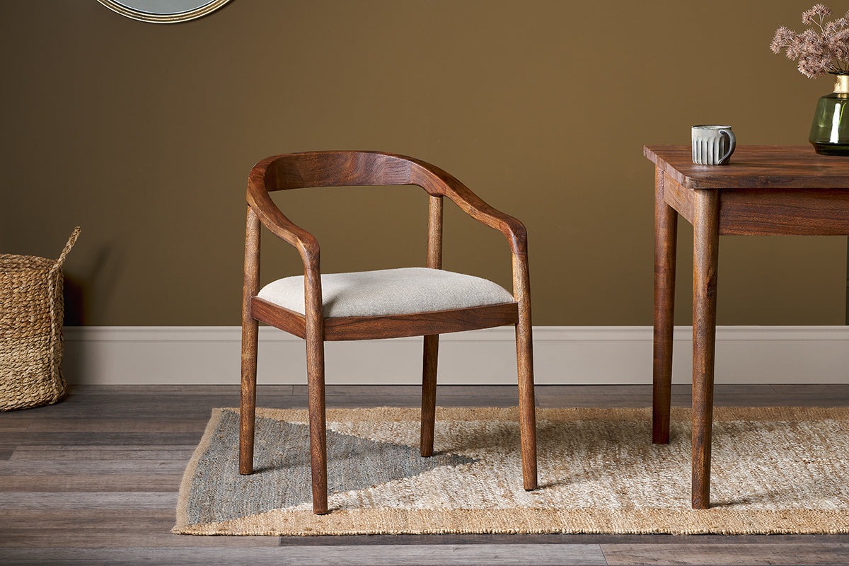 Anbu Acacia Upholstered Dining Chair - Washed Walnut – Nkuku