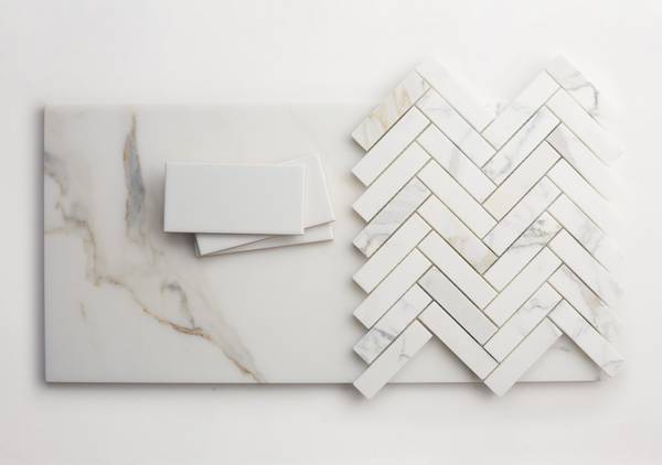 clé calacatta gold | herringbone mosaic sheet ~ 1"x1 0.75"x0.375" – clé ...
