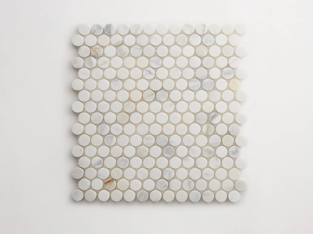clé calacatta gold | penny round mosaic sheet ~ 0.75"x0.75"x0.375 ...