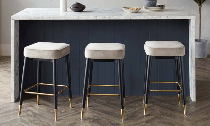 Clover Champagne Velvet Backless Bar Stool by Danetti
