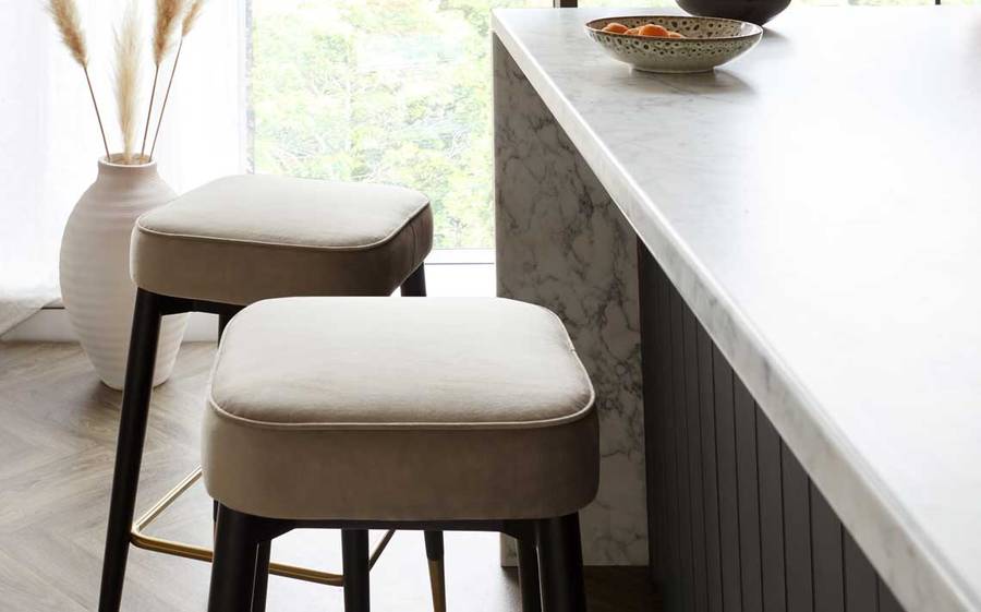 Clover Champagne Velvet Backless Bar Stool by Danetti