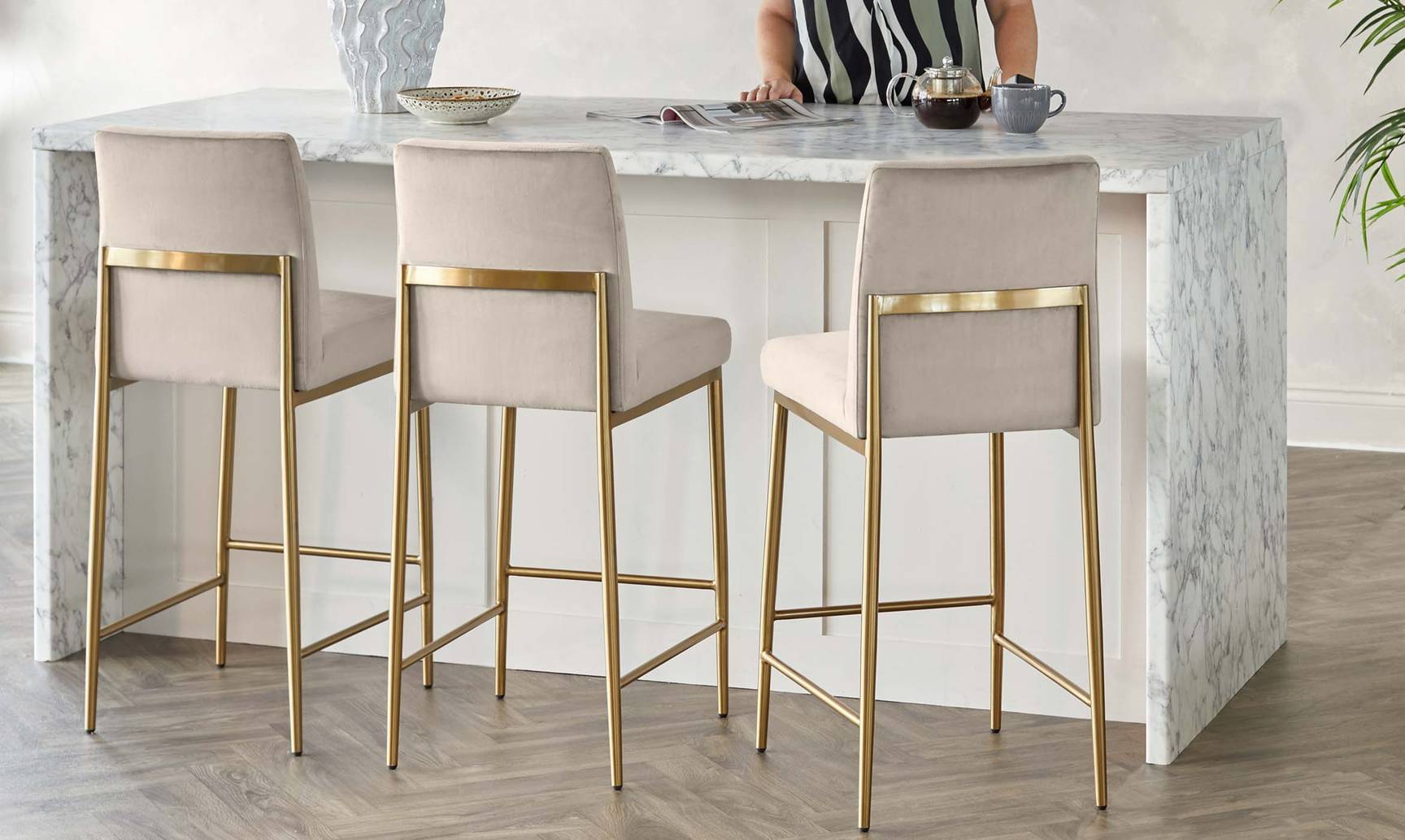 Keira Brass and Champagne Velvet Bar Stools by Danetti