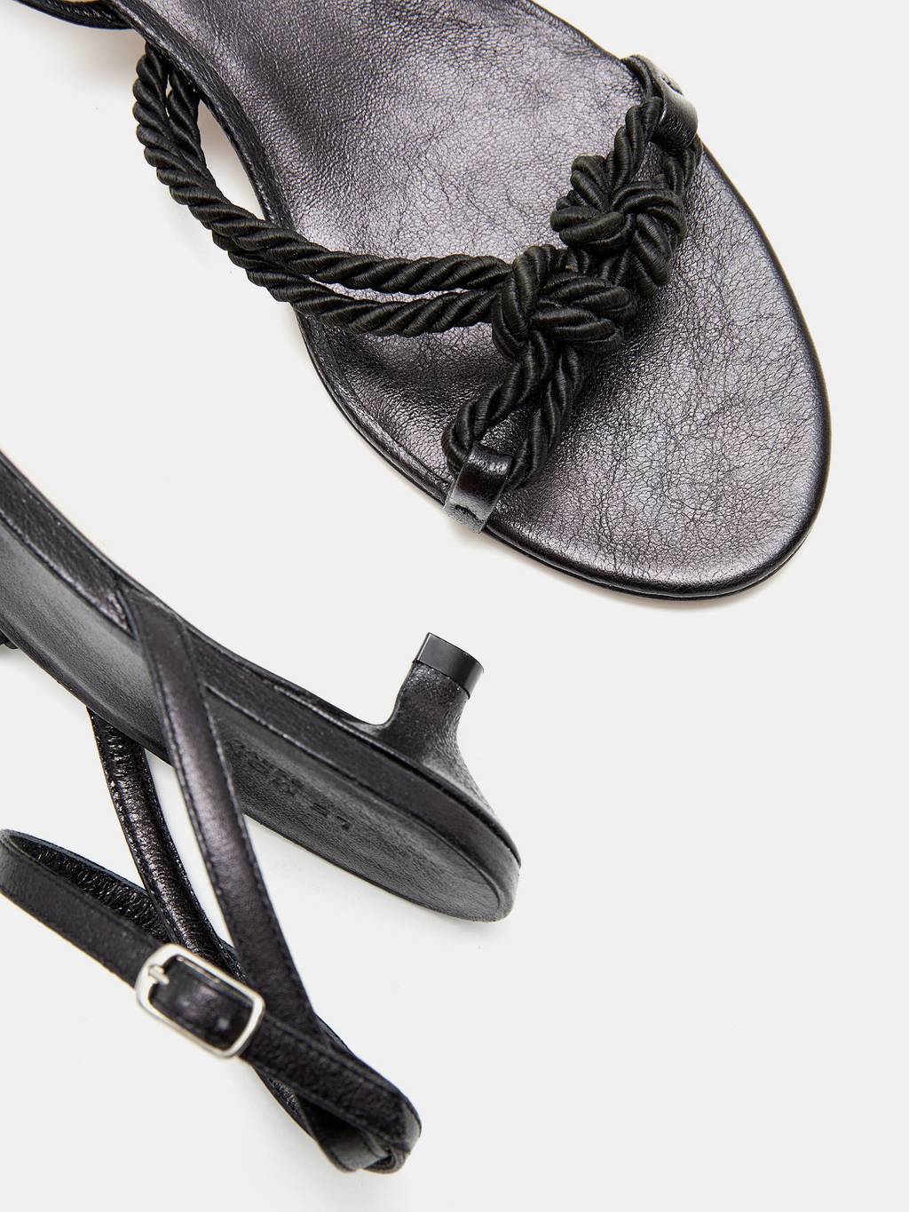 Knot Sandal Kitten Heel / Black Satin