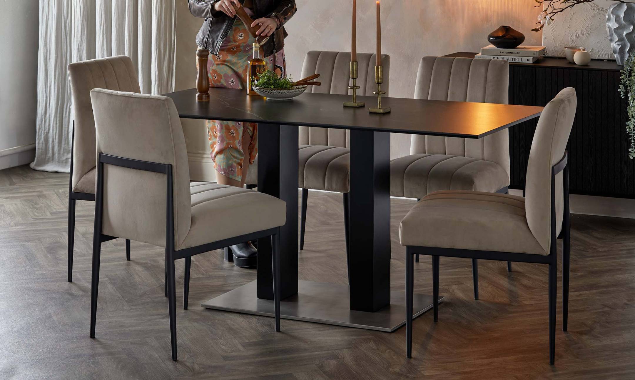 Kendra Black Metal Dining Chair Champagne Plush Velvet - Set of 2 – Danetti