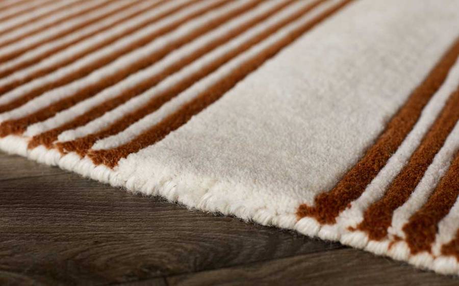 Abstract Lines Large Sculpted Wool Rug Rust and Cream – Danetti