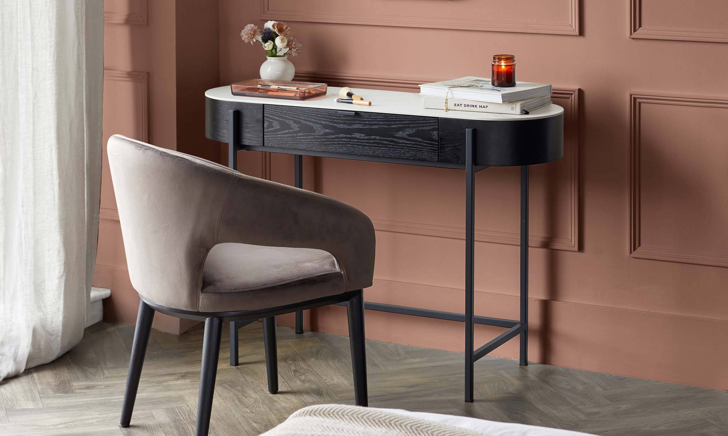 Carmen Black Console Dressing Table with White Ceramic Top – Danetti