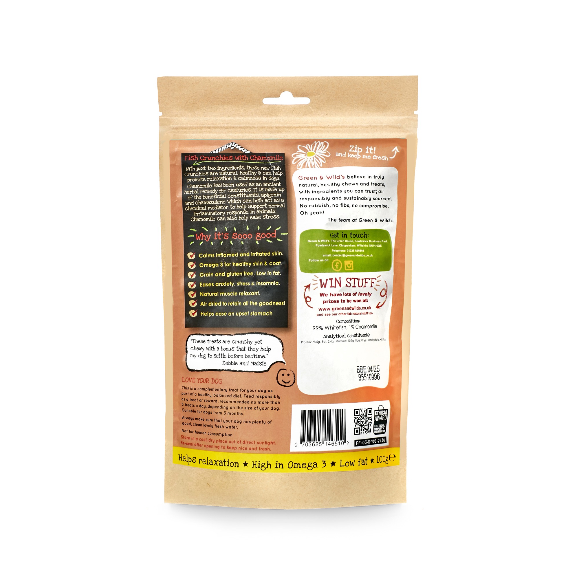 Fish Crunchies with Chamomile, 100g – Green and Wilds - Retail