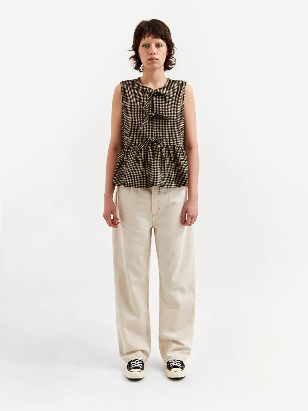 Ganni Seersucker Check Ribbon Blouse - Gingham Starfish – Goodhood