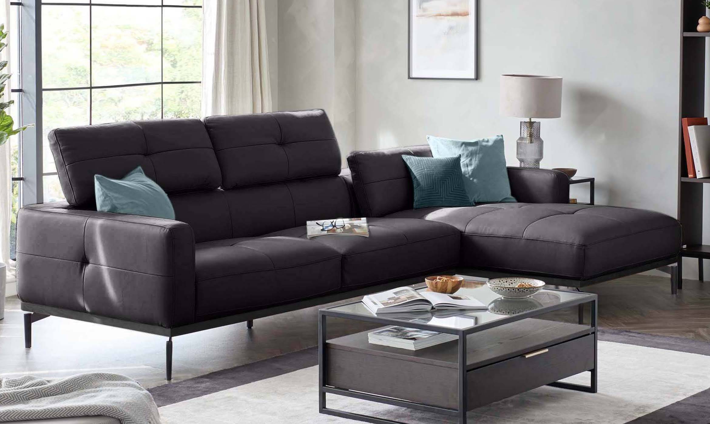 Colton black leather right hand corner chaise sofa – Danetti