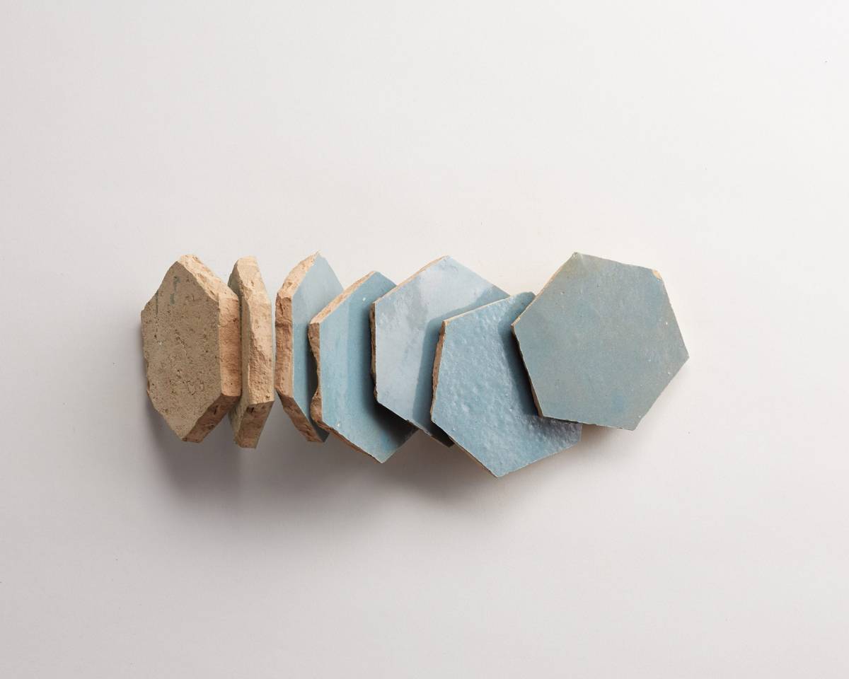 blue zellige tile | terracotta | pending storm hexagon | clé – clé tile